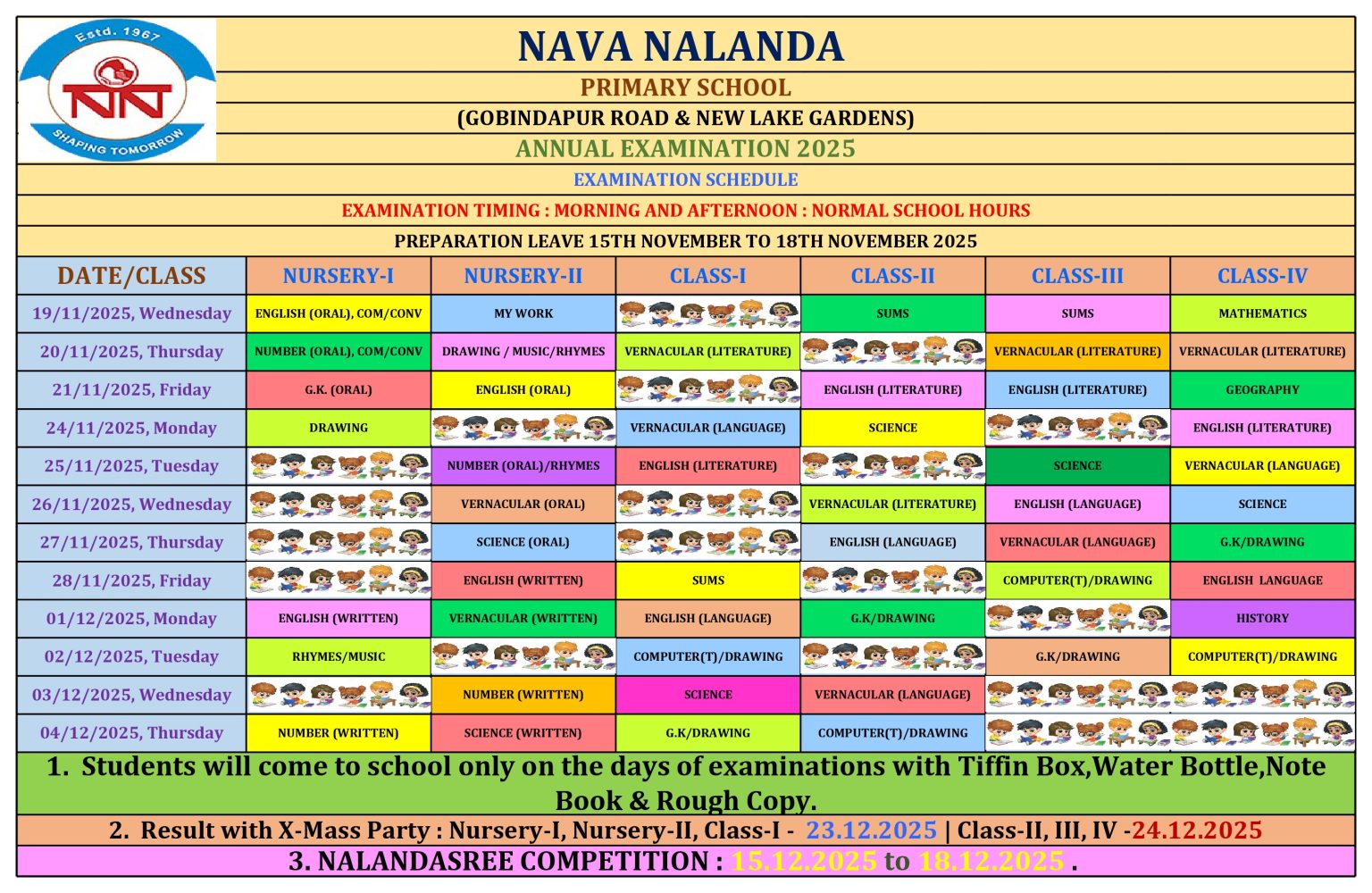 Annual Exam Schedule of Primary,2025 – NAVA NALANDA